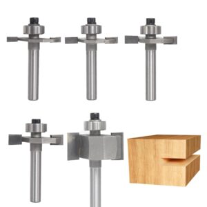 akylin 5pcs t slot router bit set,1/4" shank,cutting height 1/8",5/32",3/16",1/4" and 5/8",3/8" deep t trark bit with bearing,t-slotting cutter for plywood slotting,grooving,rebating