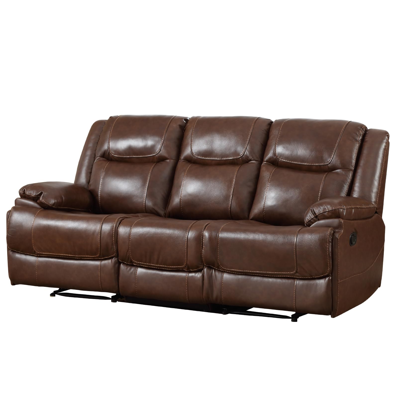 EBELLO Genuine Leather Manual Reclining Sofa, 3 Seat Recliner Sofa, Couch for Living Room, Bedroom Furniture, Meeting Room, Brown (3 Seat Sofa)