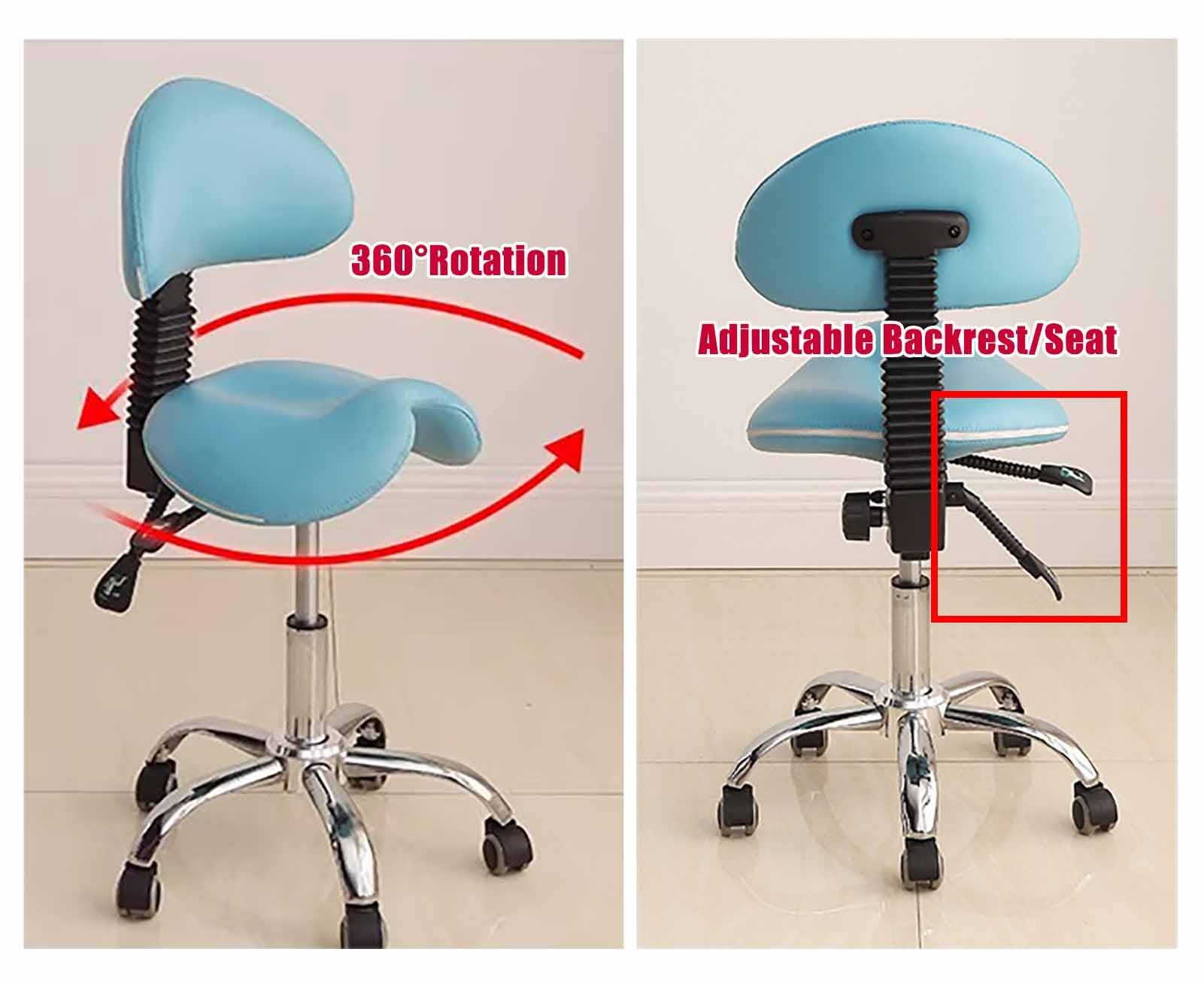 NUNETH Saddle Chair Dental Hygienist, 48-58 Cm Saddle Stool Rolling Chair with Adjustable Back Rest, Ergonomic Medical Salon Chair for Hospital (Color : Blue)