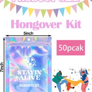 SILFGRLF Stayin' Alive Bachelorette Party Hangover Kits Bags, 50 Pcs Holographic Bags (5"x7") Bachelorette Party Supplies Last Disco Party Favors Printed