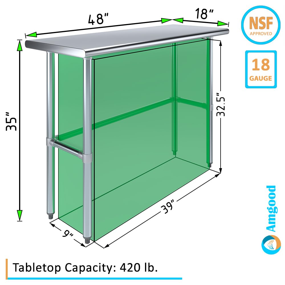 18 in. x 48 in. Open Base Stainless Steel Work Table | Residential & Commercial | Food Prep | Heavy Duty Utility Work Station | NSF