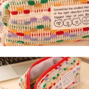 JHTPSLR Wool Knitting Pencil Pouch Colorful Knitting Wool Pencil Case Aesthetic Pencil Pouch Zipper Pen Bag Storage Bag Make Up Bag Stationery Organizer Bag for Office Travel (Multi)