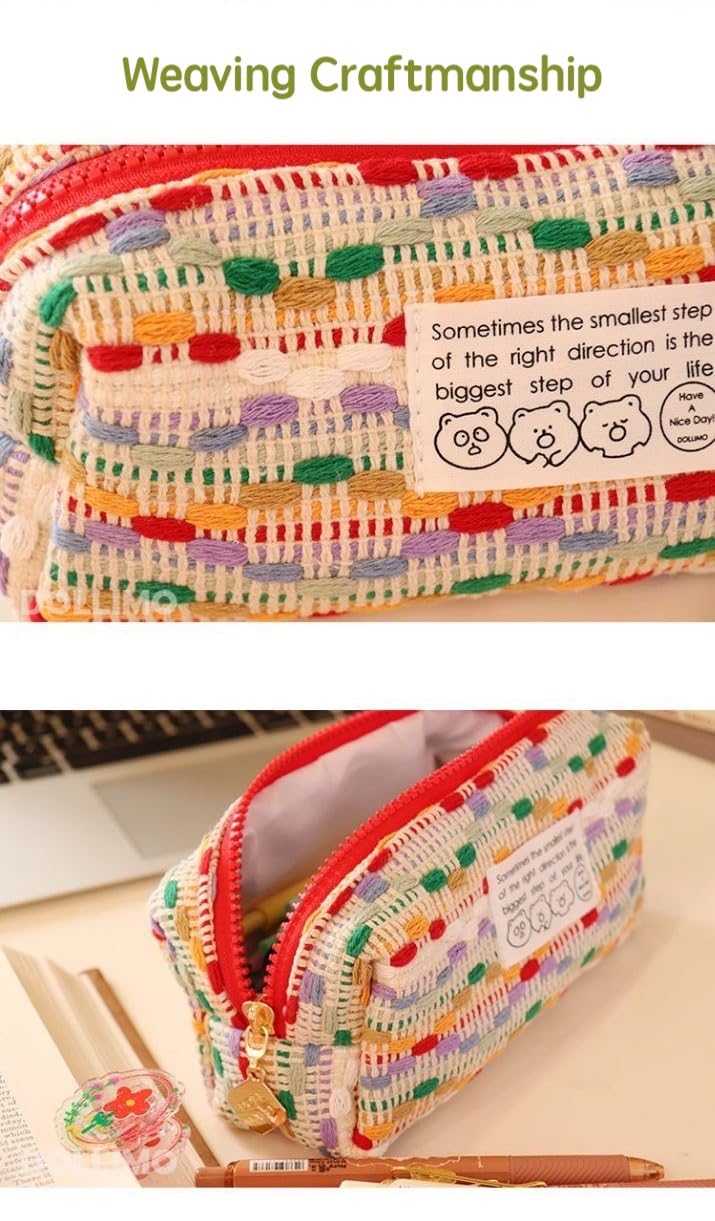 JHTPSLR Wool Knitting Pencil Pouch Colorful Knitting Wool Pencil Case Aesthetic Pencil Pouch Zipper Pen Bag Storage Bag Make Up Bag Stationery Organizer Bag for Office Travel (Multi)