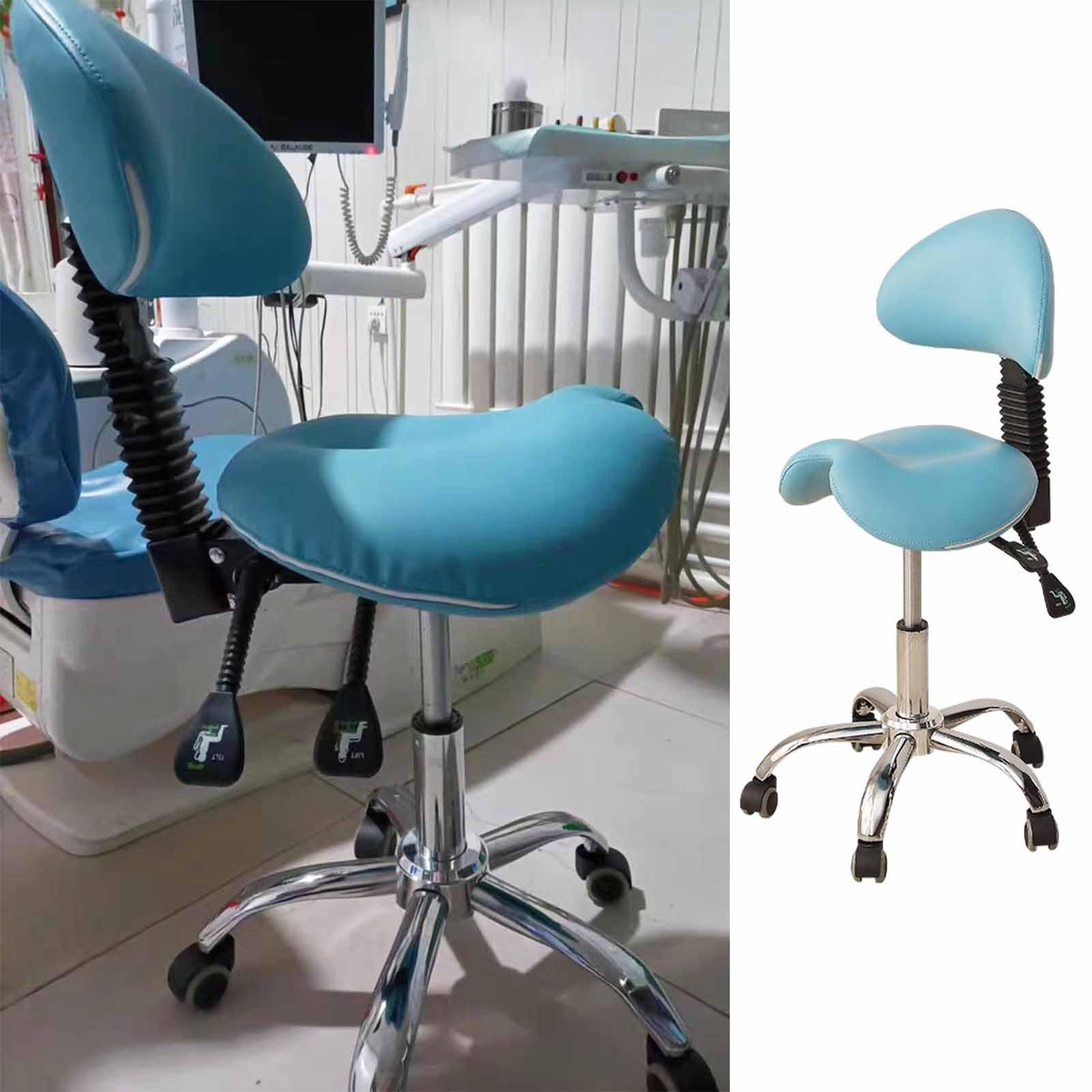 NUNETH Saddle Chair Dental Hygienist, 48-58 Cm Saddle Stool Rolling Chair with Adjustable Back Rest, Ergonomic Medical Salon Chair for Hospital (Color : Blue)