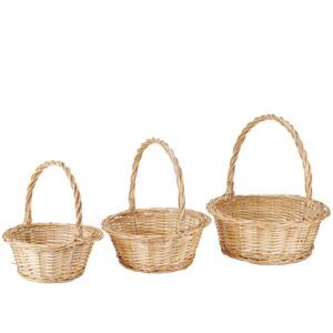 thy collectibles set of 3 hand woven wicker rattan flower baskets with handle harvest baskets for storage, gift baskets, picnics, easter eggs, organizing, weddings, markets, and more