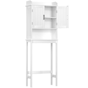 VEIKOU Over-The-Toilet Storage, Bathroom Cabinet Over Toilet, Freestanding Over The Toilet Storage Cabinet w/Adjustable Shelf & Storage Rack, White