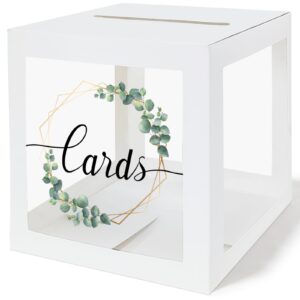 qiksion wedding card box for reception, clear with white border gift card box for wedding, bridal & baby showers, wishing well party, birthdays, retirements, open houses, anniversaries