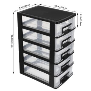 STOBAZA 5 Drawer Plastic Storage Drawer Unit, Plastic Drawers Organizer, Clear Storage Drawers, Small Makeup Containers Office Stationery Organizer Storage Bins with Drawers - 8.3 x 6 x 12.4 inch