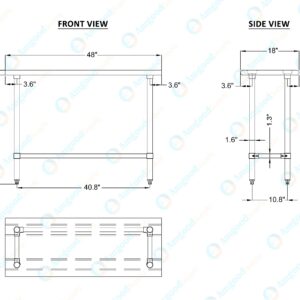 18 in. x 48 in. Open Base Stainless Steel Work Table | Residential & Commercial | Food Prep | Heavy Duty Utility Work Station | NSF