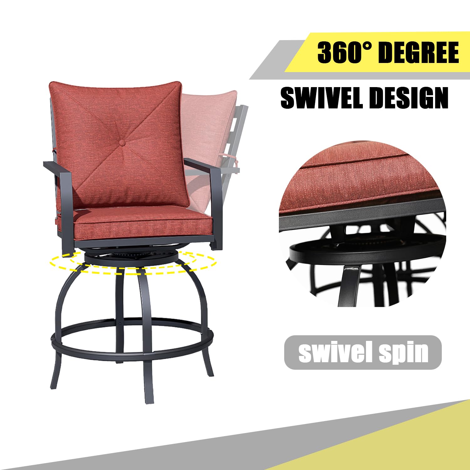 PatioFestival Outdoor Swivel Bar Stools Bar Height Patio Chair Set of 2 with Cushion & All Weather Steel Frame,Red