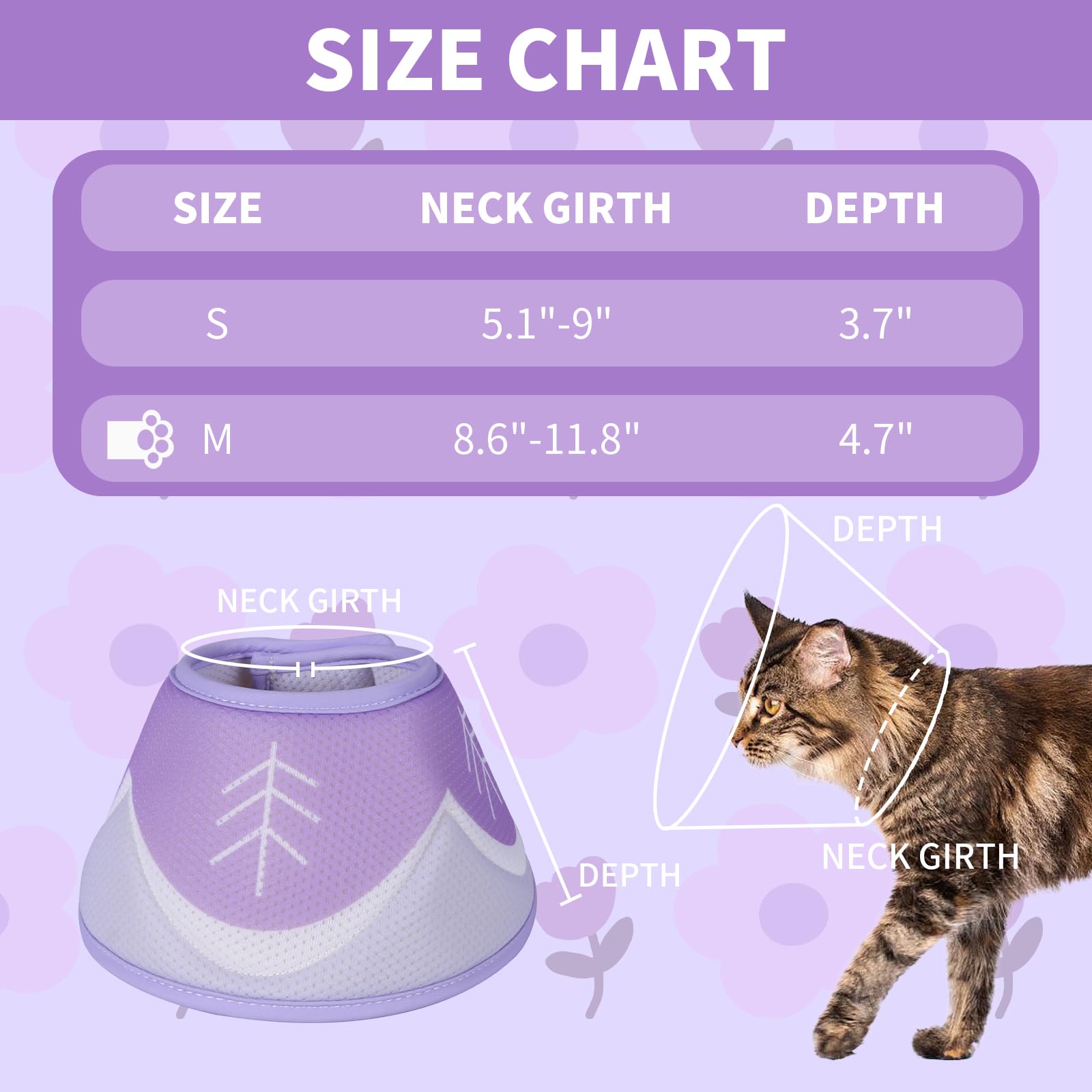 WZ PET Cat Recovery Collar Cone,Adjustable Cat Cone Collar Soft,Cone for Cat After Surgery,Kitten Cone,Purple,M