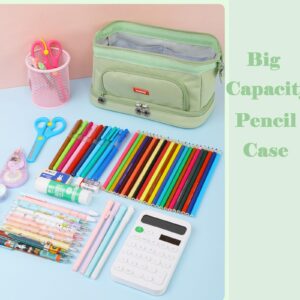 JECCYE Big Capacity Pencil Case, Double Layer Large Pencil Pouch Pen Box Bag - Back to School Supplies for Teen Girls Boys, Aesthetic Cute Pencil Cases Holder Organizer for Student Kids - Green