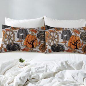 Feelyou Pumpkin Duvet Cover Full, Halloween Pumpkin Pumpkin Bedding Set Scary Halloween Comforter Cover Maple Leaves Bedspread Cover with 2 Pillow Case (No Comforter)