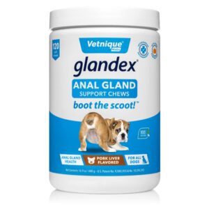 Glandex for Dogs Anal Gland Support Chews 120ct Pork Liver and Profivex 5-Strain Chews 60ct Bundle, Anal Gland Supplement for Dogs, 5-Strain Clinical-Strength Digestive Probiotics for Dogs