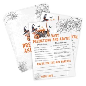 halloween baby shower prediction and advice cards, halloween game for baby shower, baby shower decorations, fall gender reveal party supplies, set of 30 cards - wy12