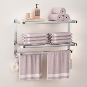 dds-dudes 3-tier towel racks for bathroom with towel bars multilayer hotel towel shelf stainless steel wall-mounted brushed finish holder with towel shelves 23 inches