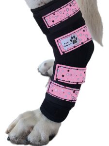 paw empire - pair of dog leg braces, ultra supportive, comfortable, dual metal springs, canine hock brace for joint arthritis, assists injury & sprains (pink stars, large)