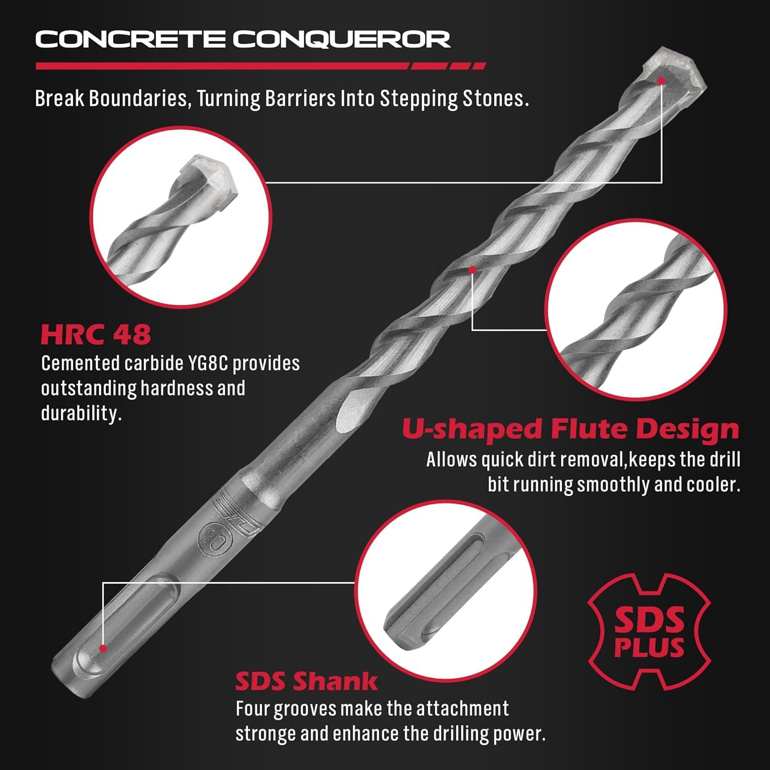 SDS-Plus Rotary Hammer Drill Bit Set - 17 Piece Heavy Duty Corded Electric Air Concrete Masonry Chipping Impact Removal Extension Rock Core Ground Floor Hole Thinset Brick Chisel Tool Storage Pouch