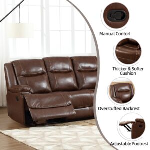 EBELLO Genuine Leather Manual Reclining Sofa, 3 Seat Recliner Sofa, Couch for Living Room, Bedroom Furniture, Meeting Room, Brown (3 Seat Sofa)