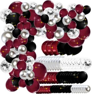 graduation party decorations maroon black 2024/burgundy black graduation decorations class of 2024/burgundy black balloons/114pcs burgundy silver black balloon birthday wedding/maroon black birthday