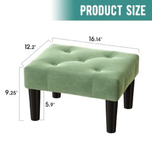 viewcare Ottoman Foot Stool, Green Small Ottoman footrest, Velvet Soft Footrest Ottoman with Wood Legs, Sofa Footrest Extra Seating for Living Room Entryway Office