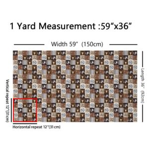 Western Cowboy Fabric by The Yard Cow Skull Cowboy Boots Hat Decor Fabric for Sewing Lovers Brown Grid Wild Cactus Tribal Arrow Fabric for DIY Upholstery and Home Accents 1 Yard