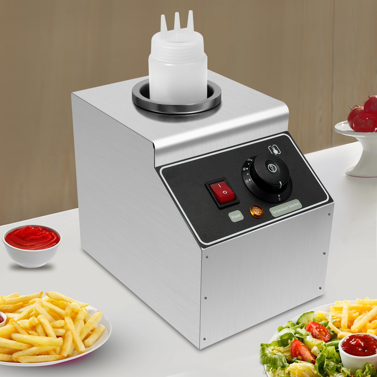 SAHUANIYE 110V Electric Cheese Sauce Warmer Chocolate Sauce Warmer Toppings Bottle,Commercial Hot Caramel Sauce Dispenser,Sauce Bottle Warmer with 1 Bottles,for Heating Curry/Butter/Hot Fudge