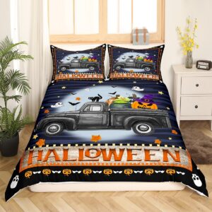 feelyou halloween duvet cover full size with 2 pillow cases halloween decor comforter cover happy halloween bedding set black cartoon truck bedspread cover for kids adults