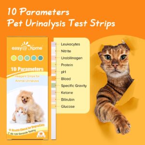 Easy@Home Pet Diabetes UTI Urine Test Strips 50 Counts, 10-in-1 Dog & Cat Urinalysis Kit Testing Glucose/Blood/Ketone/Bilirubin/pH/Protein/Urobilinogen/Nitrite/Leukocytes/SG