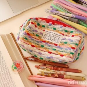 JHTPSLR Wool Knitting Pencil Pouch Colorful Knitting Wool Pencil Case Aesthetic Pencil Pouch Zipper Pen Bag Storage Bag Make Up Bag Stationery Organizer Bag for Office Travel (Multi)