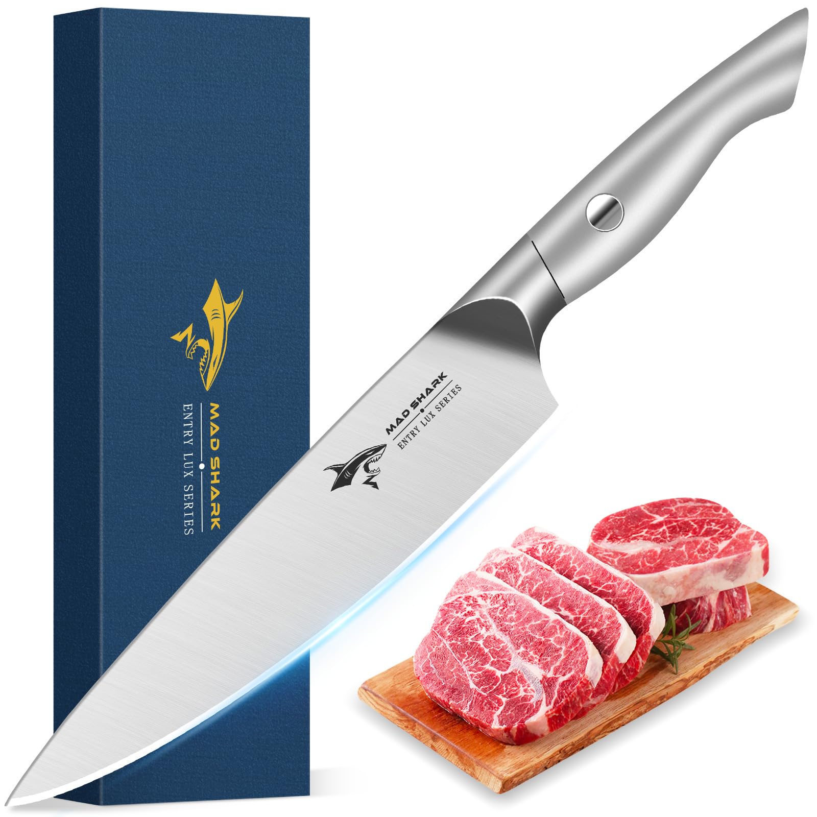 MAD SHARK Chef Knife 8 inch Kitchen Chef's Knife Ultra Sharp Cooking Knife, German Stainless Steel, Ergonomic Handle Design, Christmas Gifts for Women Men, Sliver