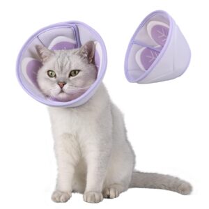 wz pet cat recovery collar cone,adjustable cat cone collar soft,cone for cat after surgery,kitten cone,purple,m