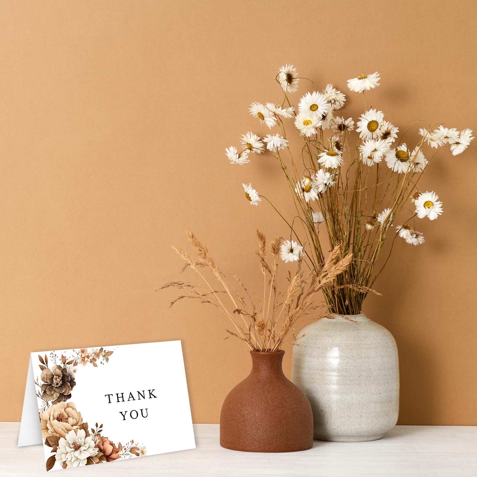 AnyDesign 36 Pack Fall Thank You Cards Bulk Vintage Brown Floral Greeting Cards with Envelopes Stickers Retro Flower Leaves Blank Note Cards for Fall Wedding Baby Shower Birthday, 6 Design