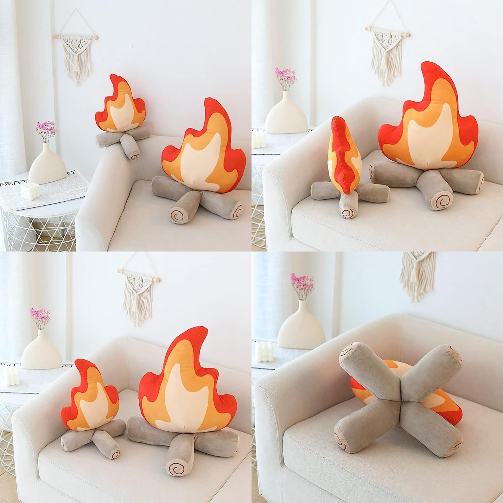 Chilifuli Funny Campfire Plush,17.7 in Simulation Fake Campfire Pillow, Soft Stuffed Cartoon Fire Doll Campfire Firewood Toys, Simulation Bonfire Plush Toy for Outdoor Camping Room Decor Kids Gifts