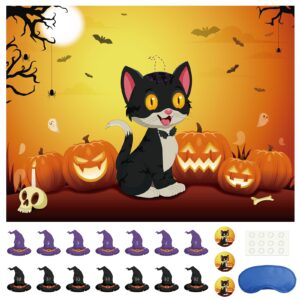 morcheiong halloween game pin the tail on the cat game with 36 hats, halloween party activities favors supplies for kids