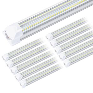 gugsey led shop lights - 4ft 50w led light fixture, 4 foot high output 7750lumen, 6000k, clear cover, v-shape linkable, plug and play, t8 led tube light for garage, workshop (10 pack)