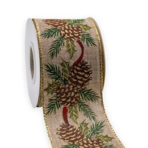 hatiange jute swirl wired ribbon pinecone christmas burlap ribbon, 2-1/2 inch x 11yards, for xmas home decor, gift wrapping, bow making, wreath, diy crafts