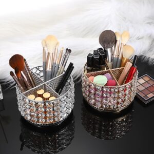 Hipiwe Crystal Vanity Organizer 360 Rotating Makeup Brush Holder Spinning Cosmetic Brushes Display Holder Gold Vanity Storage Holder Multi-Functional Desk Organizer for Eyebrow Pen Pencil, 4-Slot