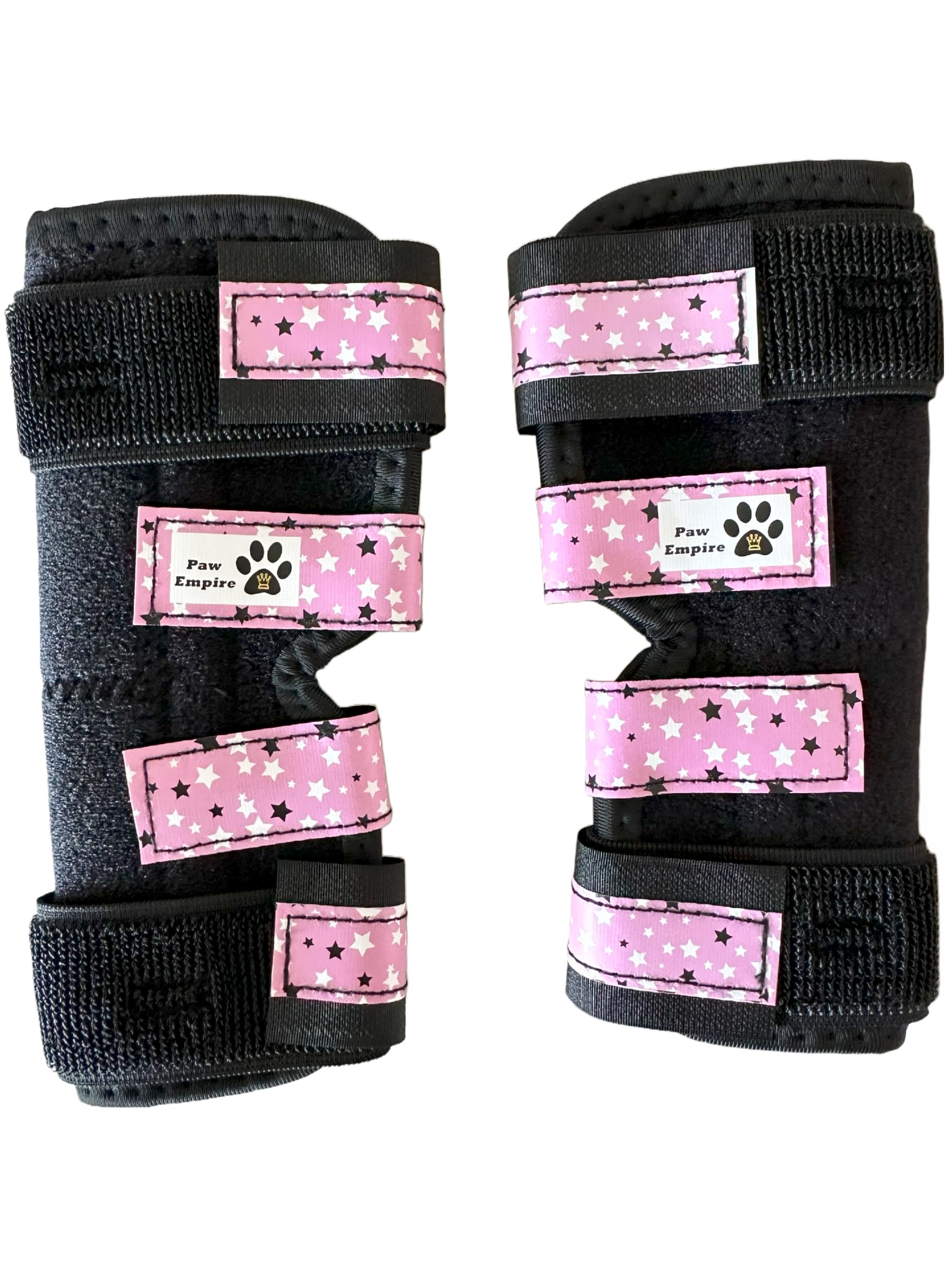 Paw Empire - Pair of Dog Leg Braces, Ultra Supportive, Comfortable, Dual Metal Springs, Canine Hock Brace for Joint Arthritis, Assists Injury & Sprains (Pink Stars, Large)