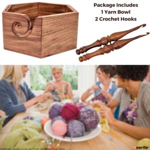 Carfar Knitting Yarn Bowl & Crochet Hooks Set Handmade Wooden Yarn Storage Bowl for Crocheting and Knitting