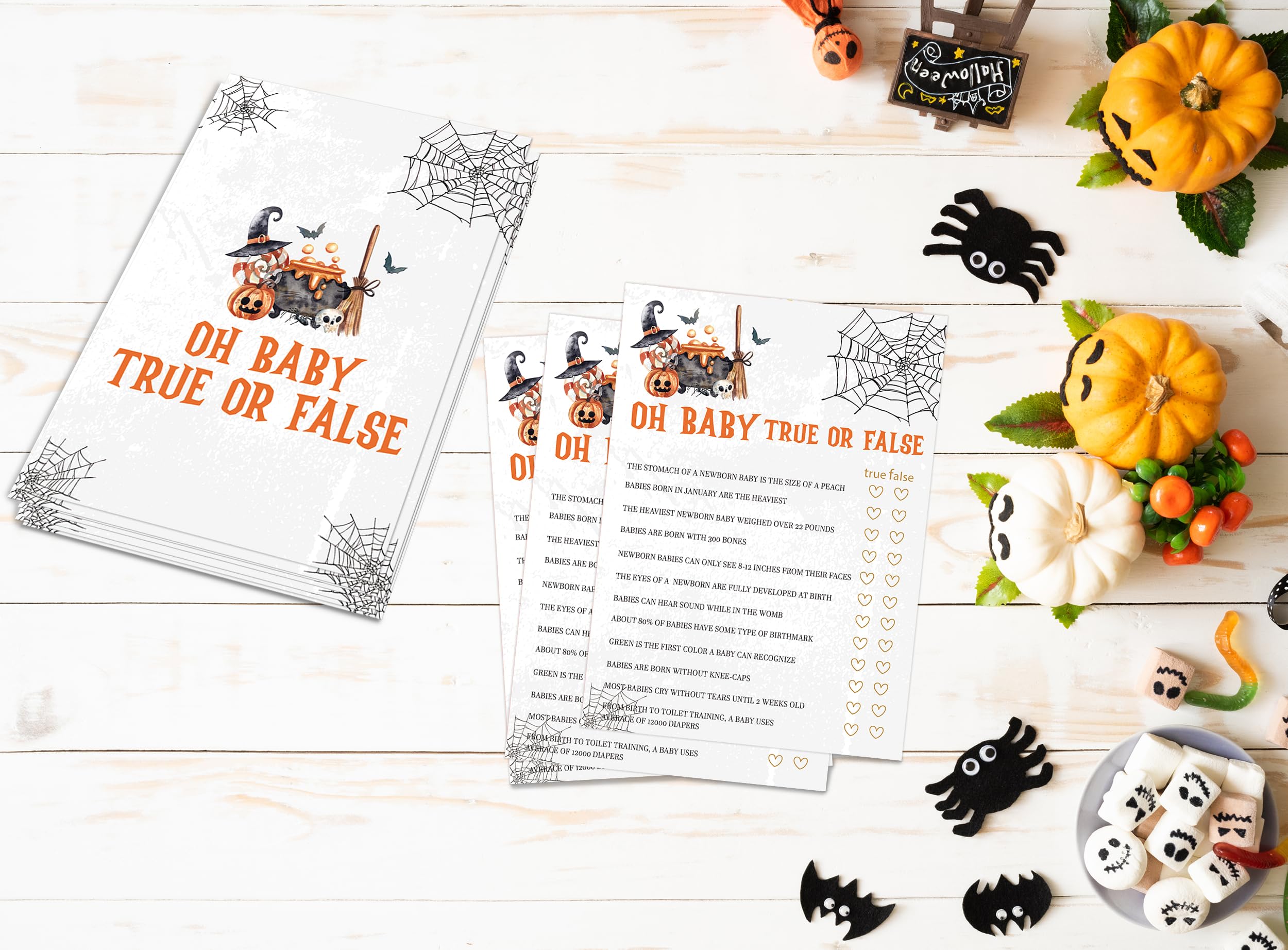 Halloween True or False Game, Halloween Game for Baby Shower, Baby Shower Decorations, Fall Gender Reveal Party Supplies, 30 Game Cards and 1 Answer Key - WY09