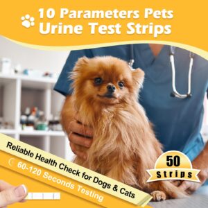 Easy@Home Pet Diabetes UTI Urine Test Strips 50 Counts, 10-in-1 Dog & Cat Urinalysis Kit Testing Glucose/Blood/Ketone/Bilirubin/pH/Protein/Urobilinogen/Nitrite/Leukocytes/SG