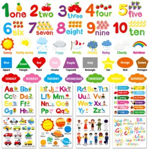 alphabet numbers wall decals 12 sheets color weather learning educational wall stickers peel and stick solar system shape wall decals for kids toddlers classroom playroom bedroom wall decorations