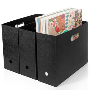 foldable scrapbook paper storage organizer, 12x12 scrapbook paper storage, plastic file organizer, black, 3 pack