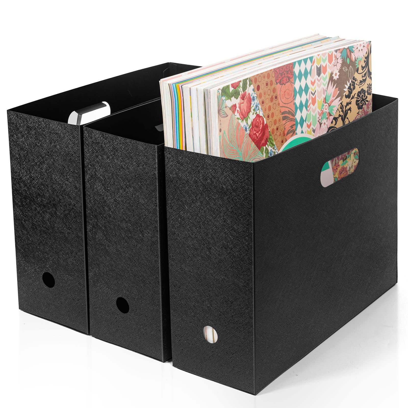 Foldable Scrapbook Paper Storage Organizer, 12x12 Scrapbook Paper Storage, Plastic File Organizer, Black, 3 Pack