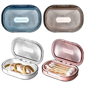 kigley 4 pcs hair tie container small portable travel cotton swab holder flosser dispenser with lid plastic box beads storage containers for small items, 3.94 x 2.76 inch (pink, blue, white, gray)