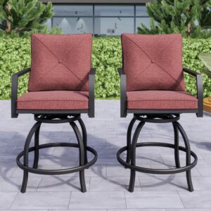 patiofestival outdoor swivel bar stools bar height patio chair set of 2 with cushion & all weather steel frame,red