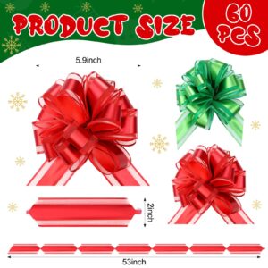 Riceshoot 60 Pieces Christmas Large Pull Bows Ribbon Gift Bows 6 Inch Gift Wrap Bows Wrapping Bows for Xmas Presents Wedding Party Basket Holidays Decoration(Green, Red)