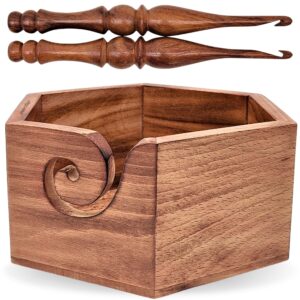 carfar knitting yarn bowl & crochet hooks set handmade wooden yarn storage bowl for crocheting and knitting