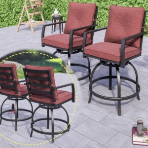 PatioFestival Outdoor Swivel Bar Stools Bar Height Patio Chair Set of 2 with Cushion & All Weather Steel Frame,Red